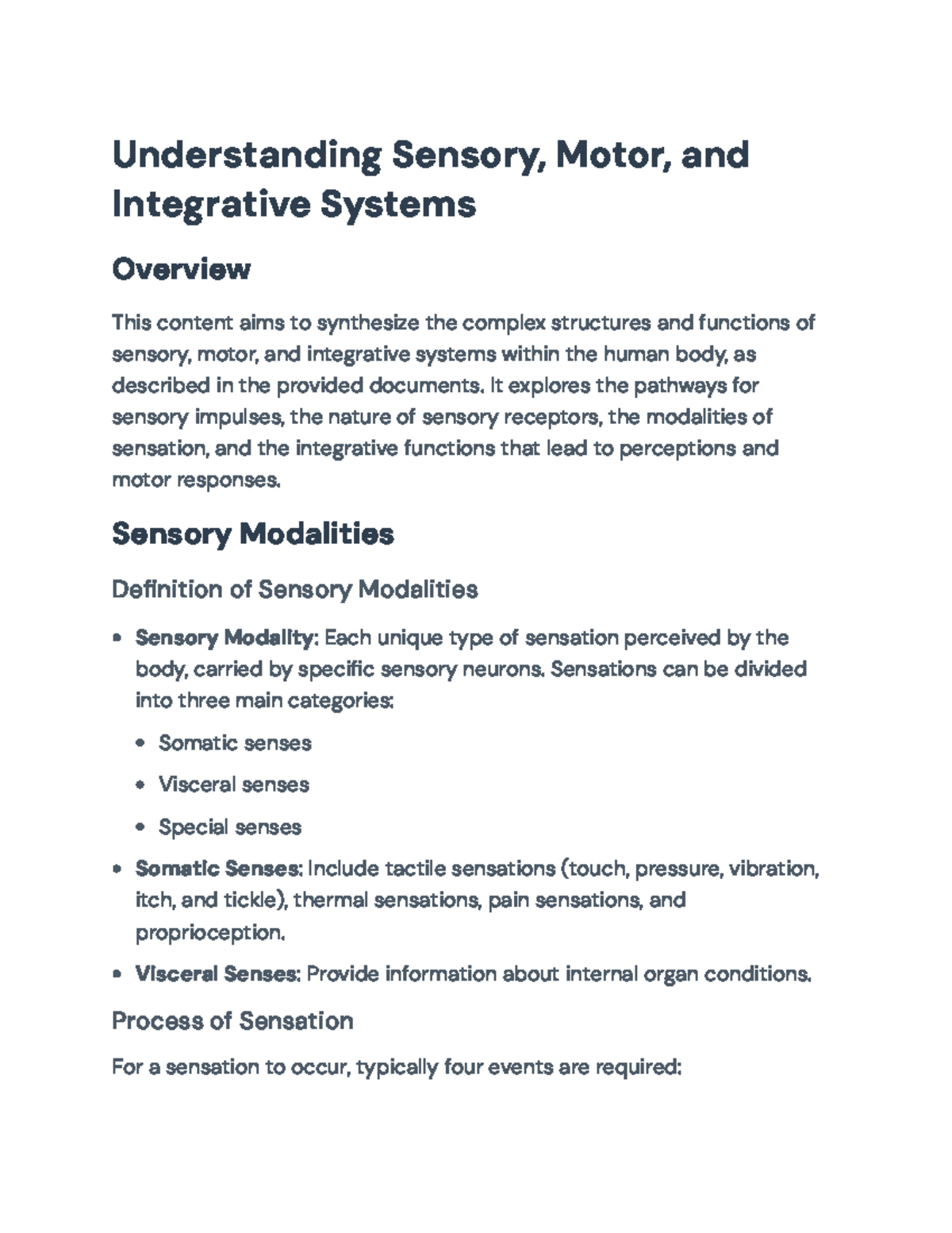 Understanding Sensory, Motor, and Integrative Systems for NEURO 101 ...