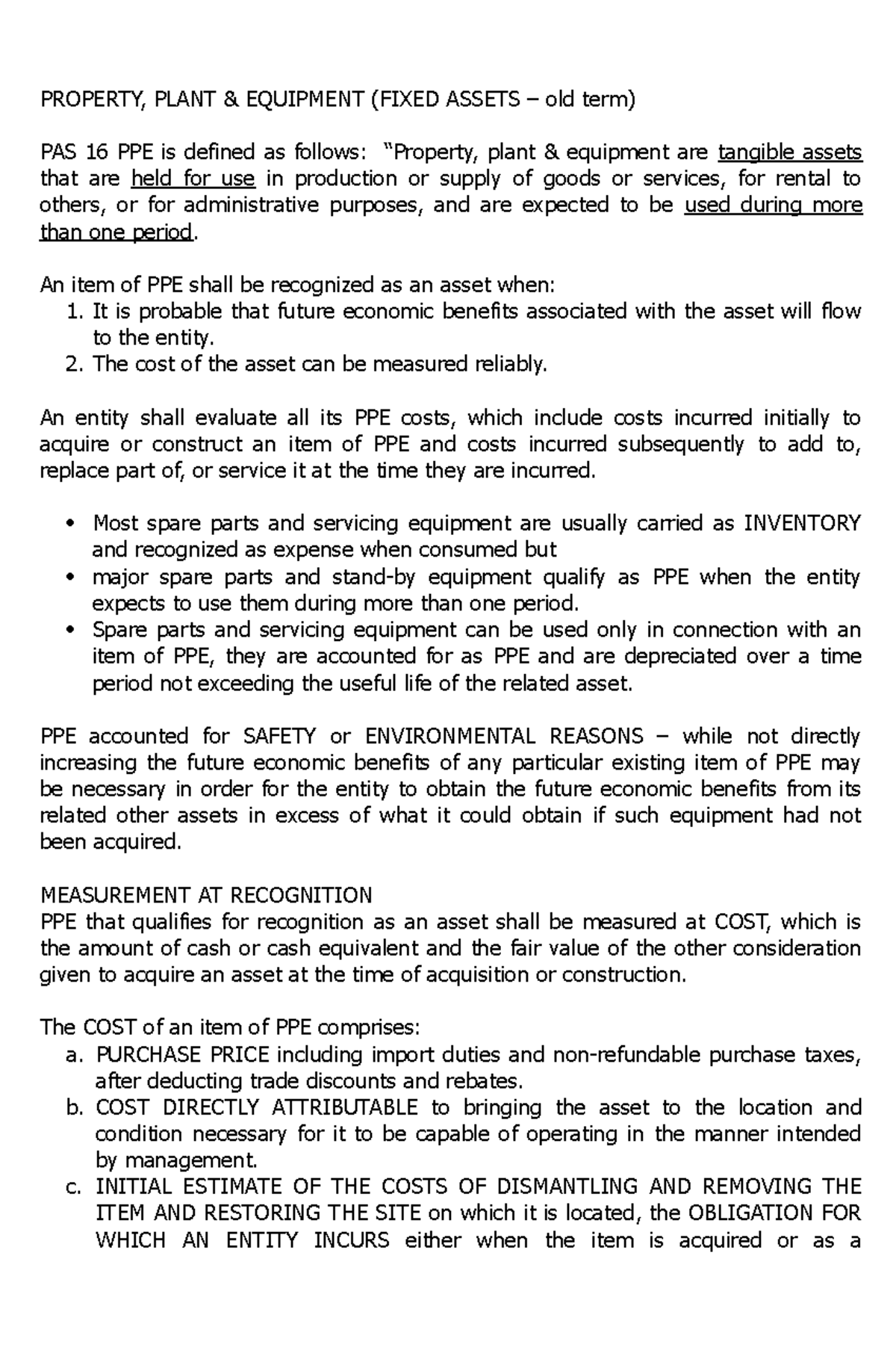 2 Lecture-on-PPE-2022-2023 - PROPERTY, PLANT & EQUIPMENT (FIXED ASSETS ...