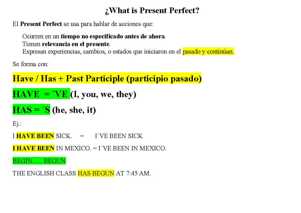 What is Present Perfect? A Study on El Present Perfect Usage - Studocu