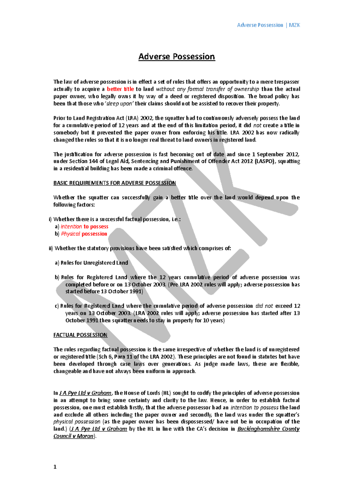 Adverse Possession in Property Law: Key Principles & Regulations (LLB ...