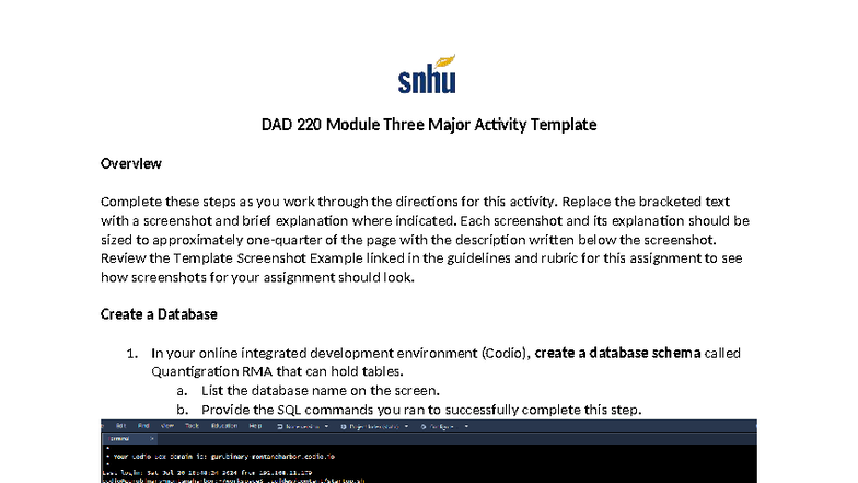 DAD 220 Module 3 Major Activity: Database Creation & Management - Studocu