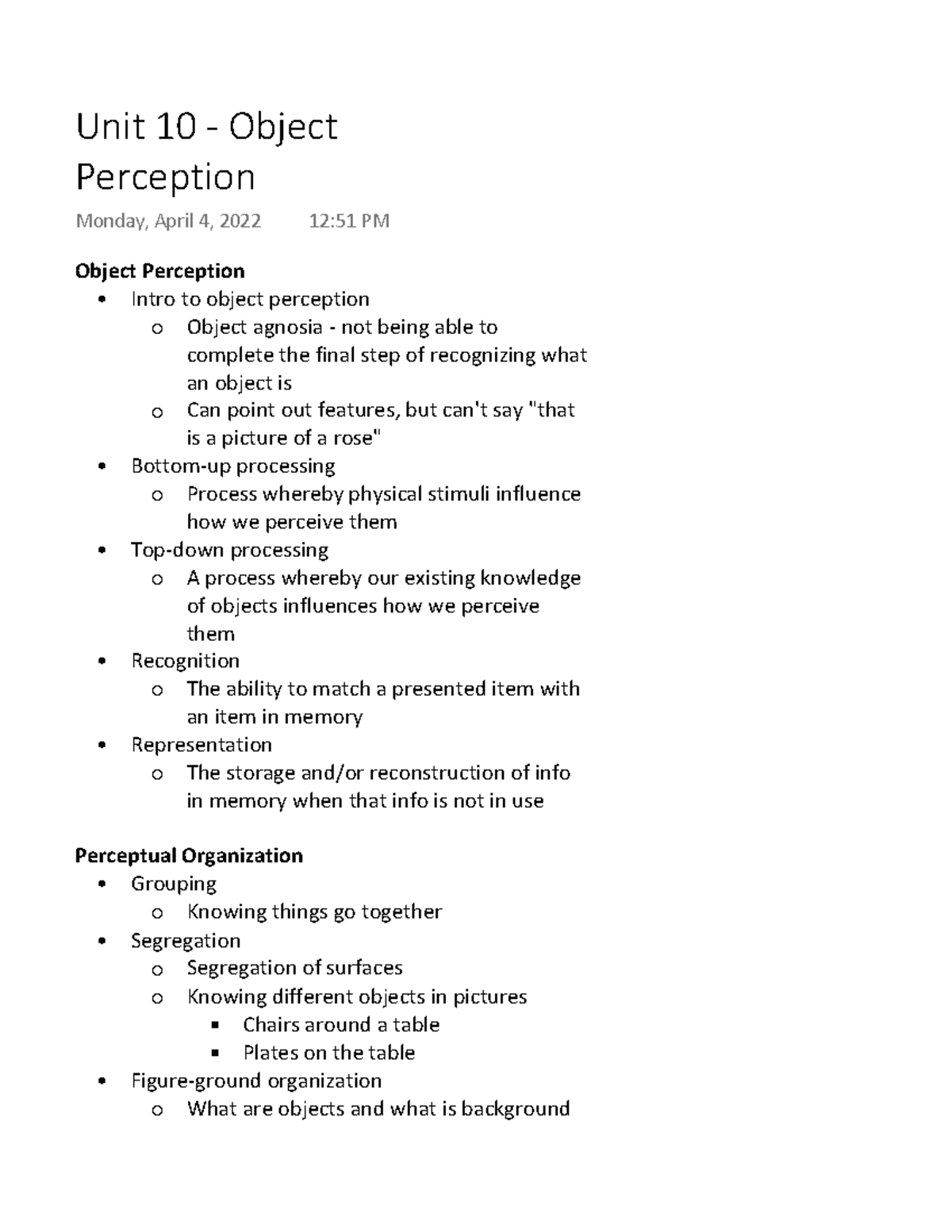 Unit 10 - Object Perception - Object Perception Intro to object ...