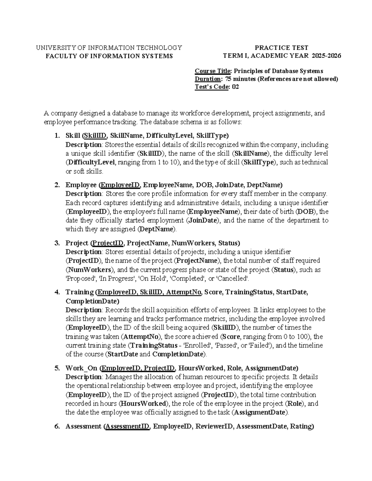 DB 2025-2026 Principles of Database Systems Practice Test 02 - Studocu