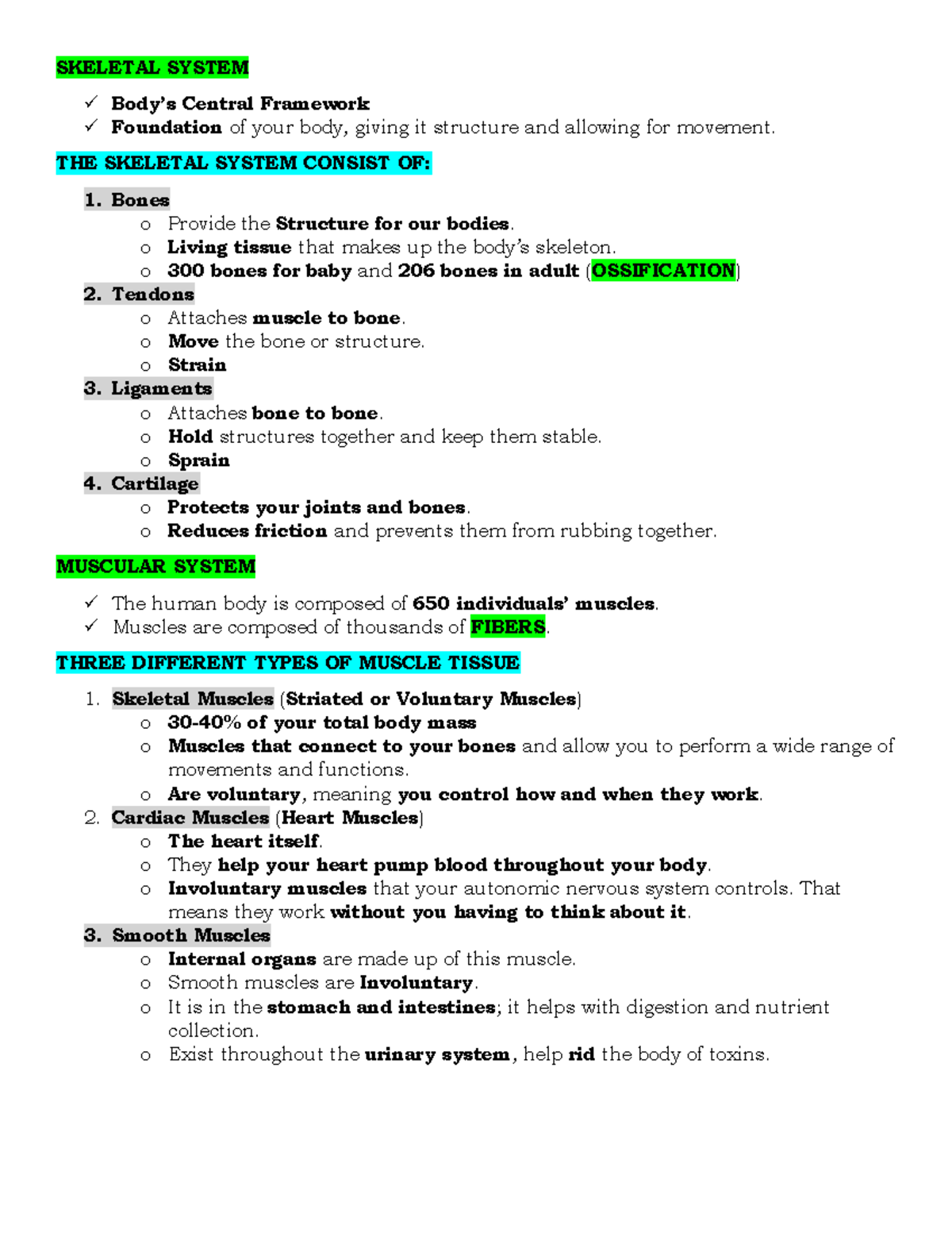 SKELETAL & MUSCULAR SYSTEM OVERVIEW - CREVIEW - Studocu