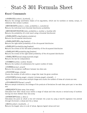 Formula Sheet Exam 1 - Stat-S 301 Formula Sheet For Exam 1 Excel ...