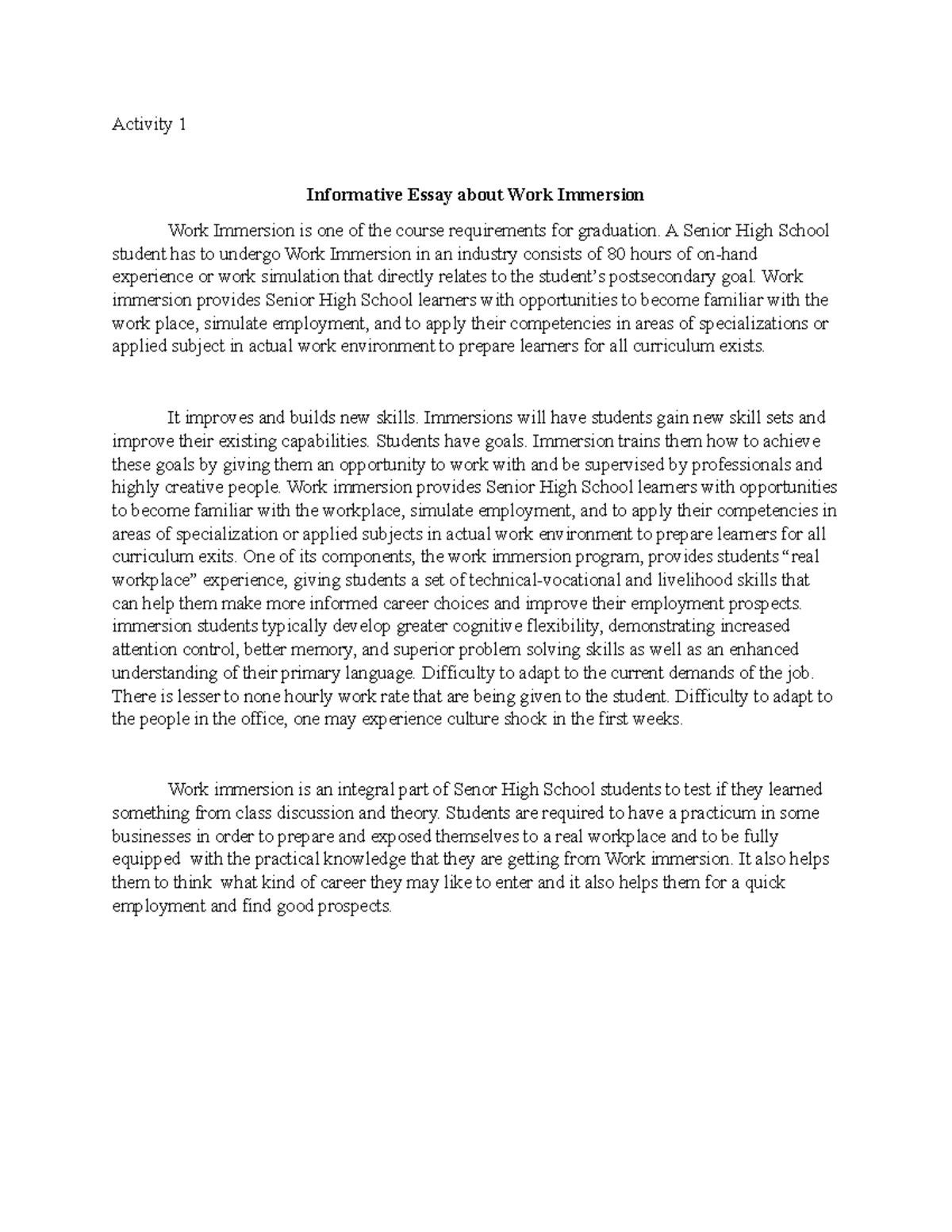 Work Immersion: Exploring Real-World Experience for Senior High ...