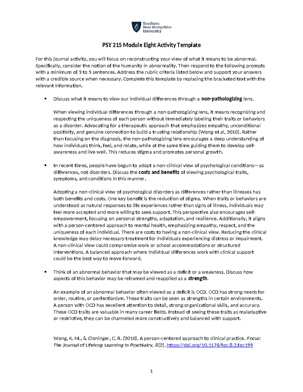 PSY 215 Journal Activity: Reconstructing Abnormality Perspectives - Studocu