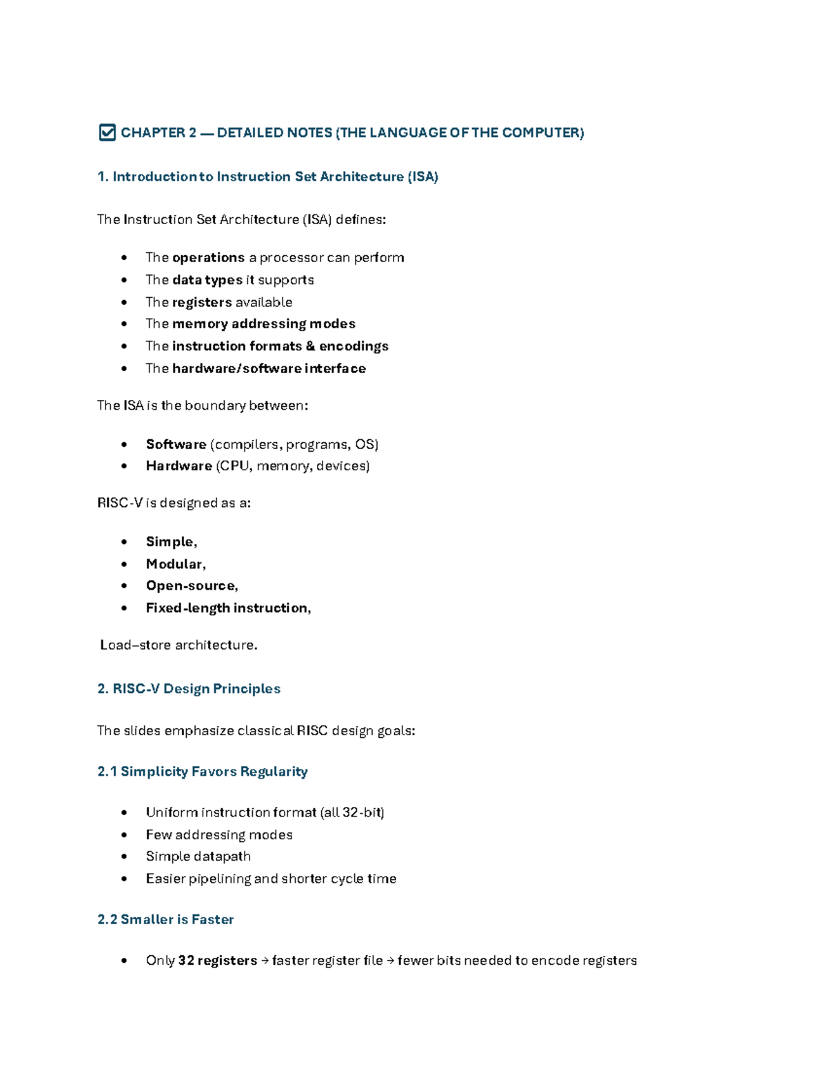 CHAPTER 2 NOTES ON INSTRUCTION SET ARCHITECTURE (ISA) - Studocu