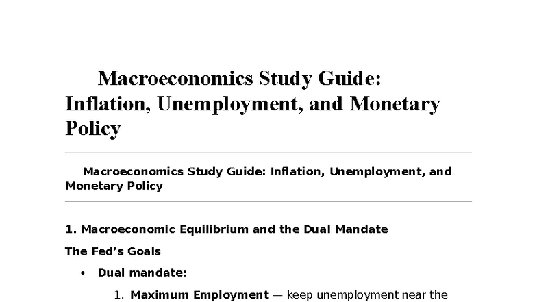 Macroeconomics Study Guide: Inflation, Unemployment & Monetary Policy ...