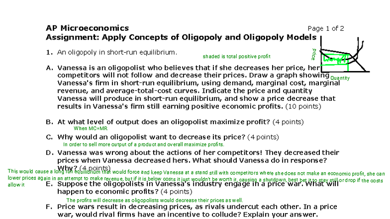 AP Microeconomics Assignment: Oligopoly Concepts & Models Analysis ...