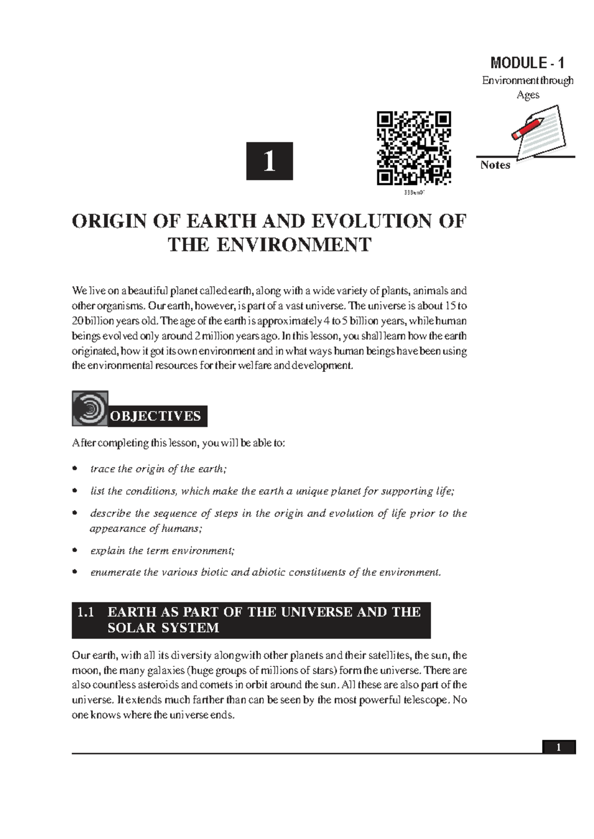 Origin of Earth & Environmental Evolution: Module 1 Notes - Studocu