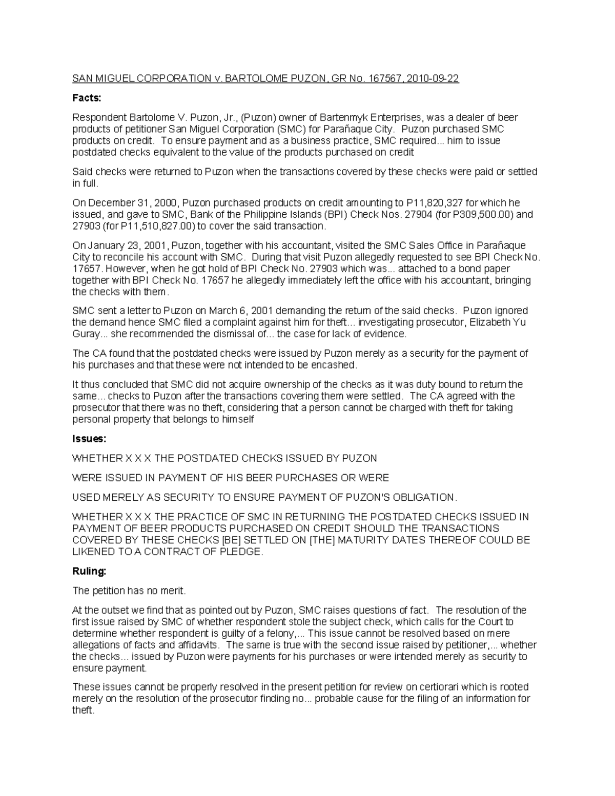 Batch 5 NIL - rfbt - SAN MIGUEL CORPORATION v. BARTOLOME PUZON, GR No ...