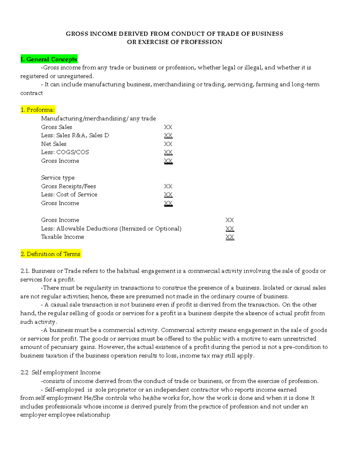 Gross Income from Trade, Business, or Profession (Taxation I) - Studocu