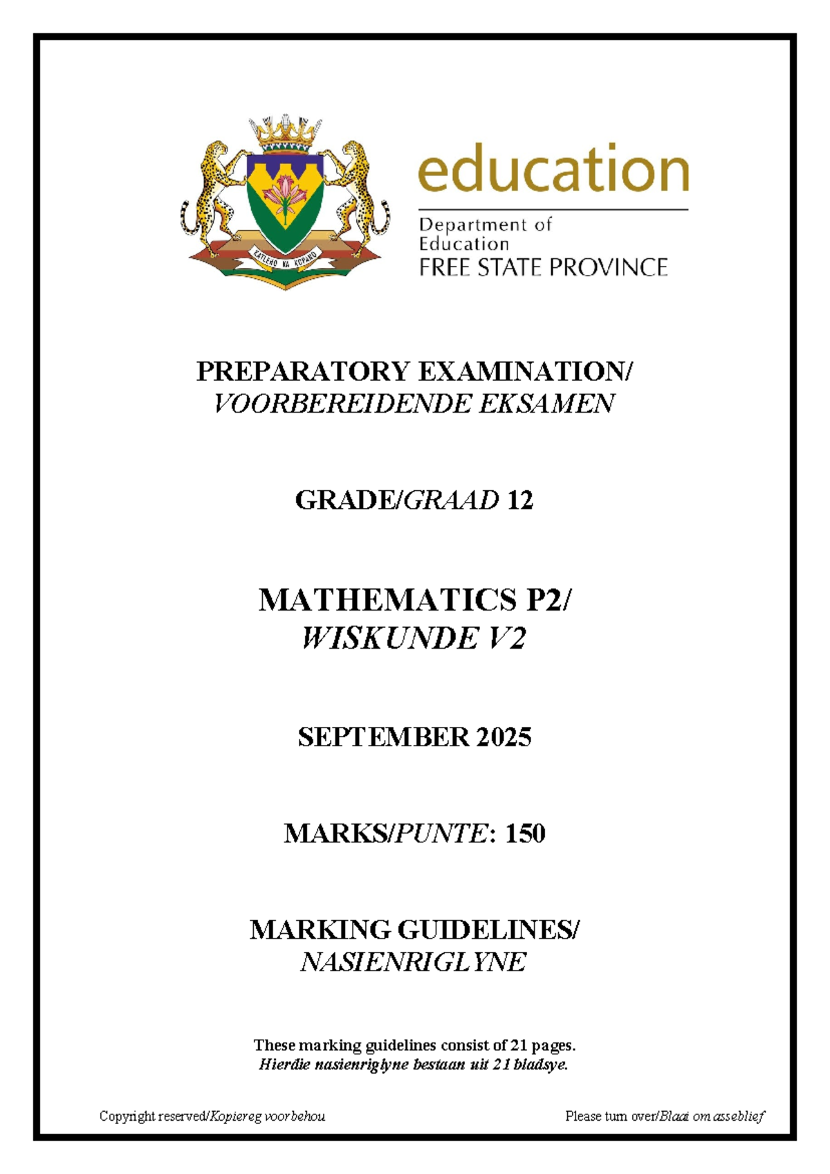 Mathematics P2 Grade 12 Prep Exam Marking Guidelines - Sept 2025 - Studocu