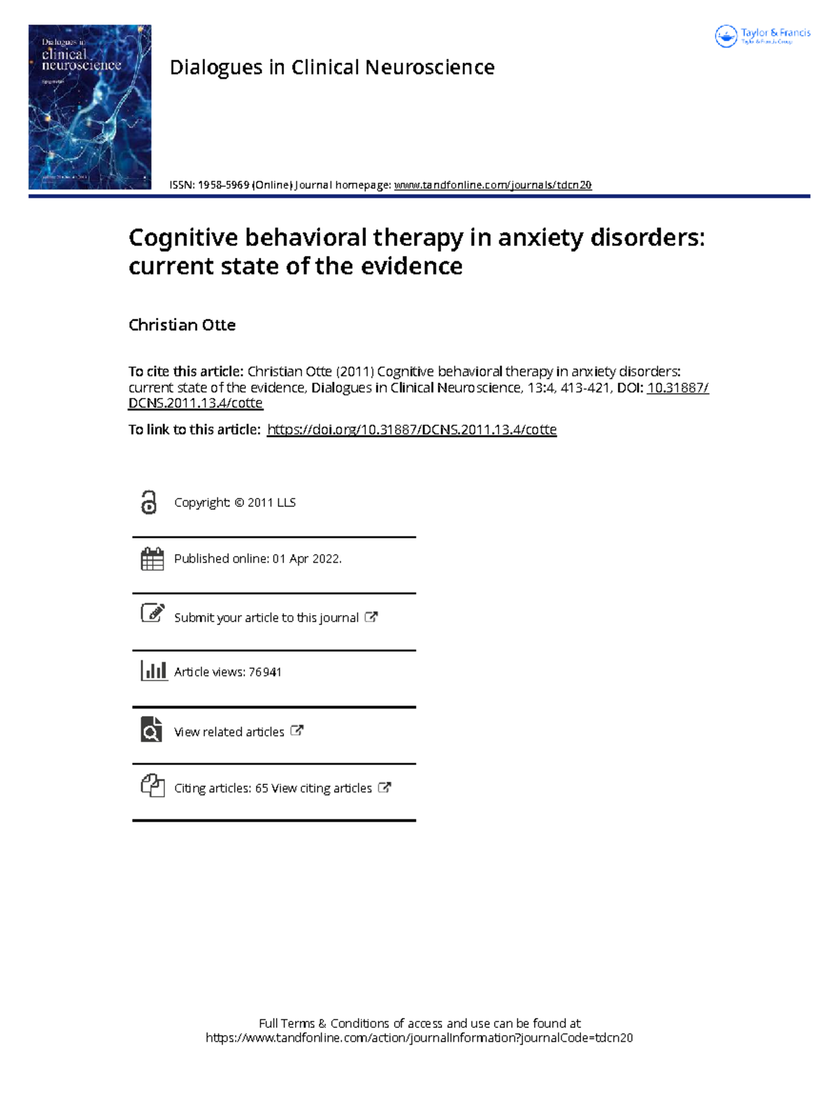Cognitive Behavioral Therapy (CBT) for Anxiety Disorders: Efficacy ...