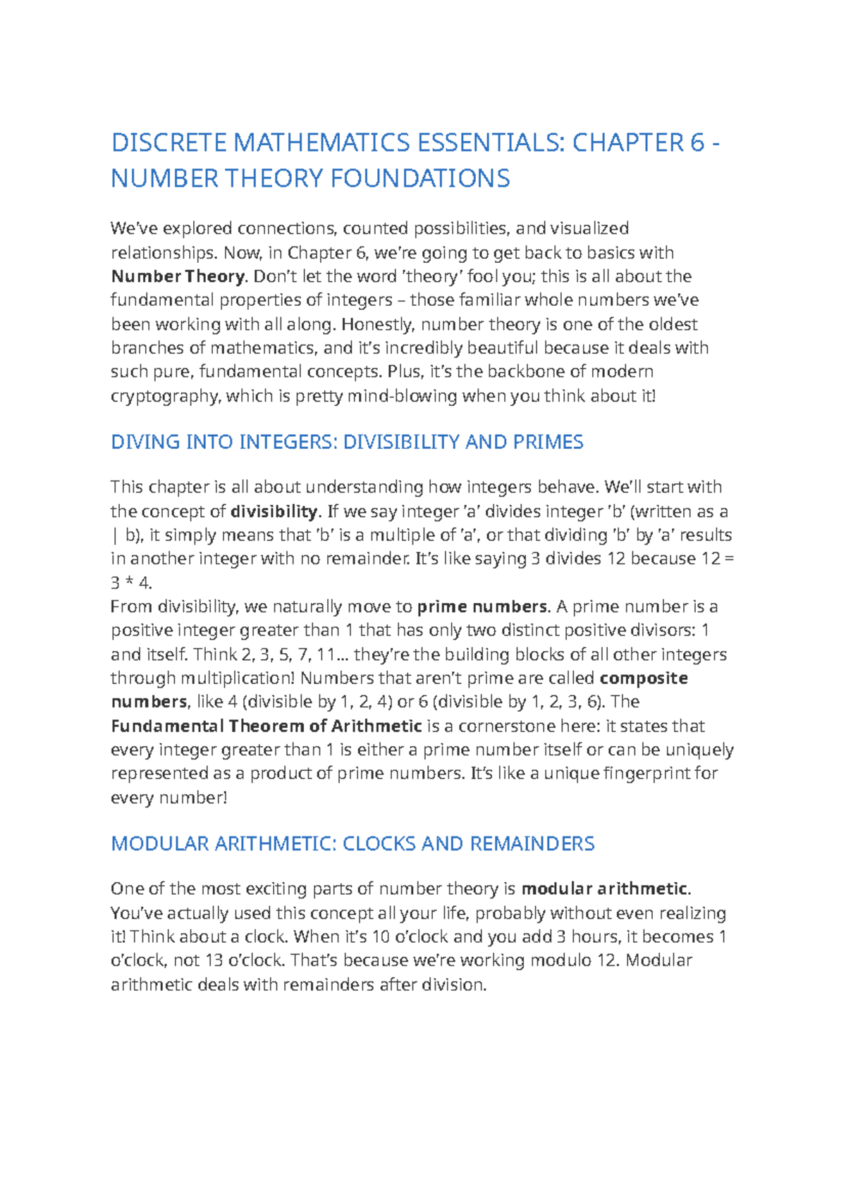 DISCRETE MATHEMATICS (MATH101): CHAPTER 6 - NUMBER THEORY FOUNDATIONS ...