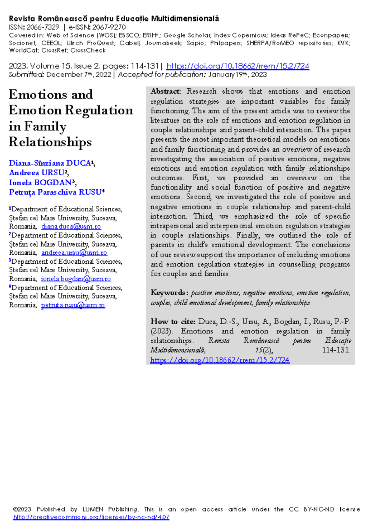 Emotions and Emotion Regulation in Family Relationships: A Review (2023 ...