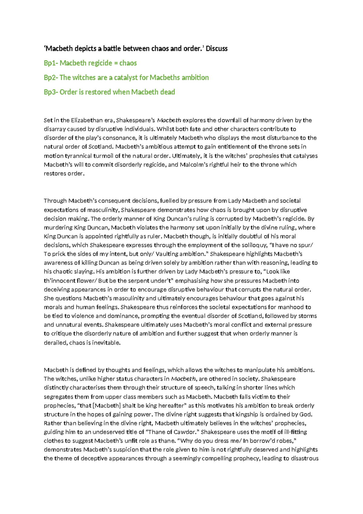 Macbeth (ENG 101) Practice Essay: Chaos, Ambition, and Regicide - Studocu