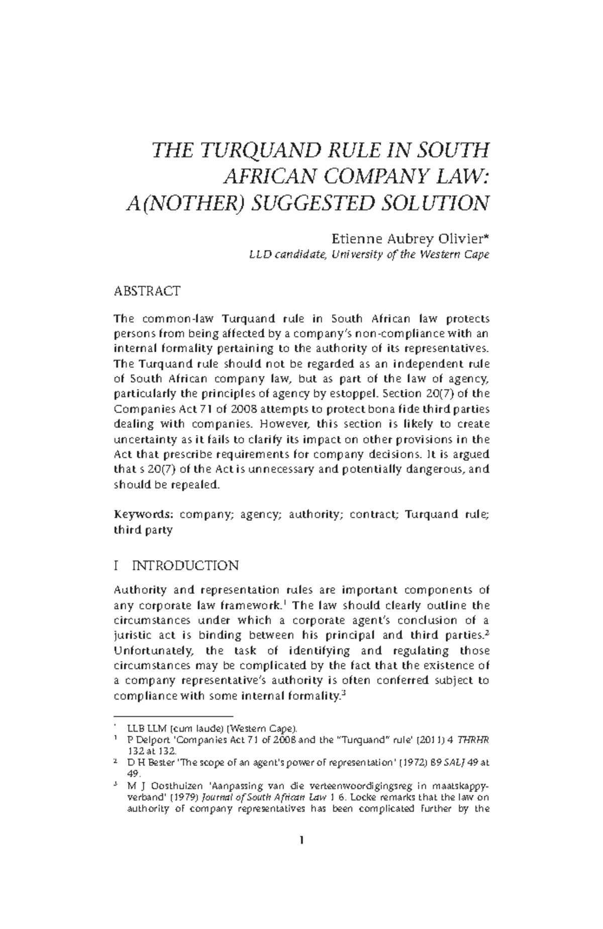 Turquand Rule in South African Company Law: A Critical Analysis (LLD ...