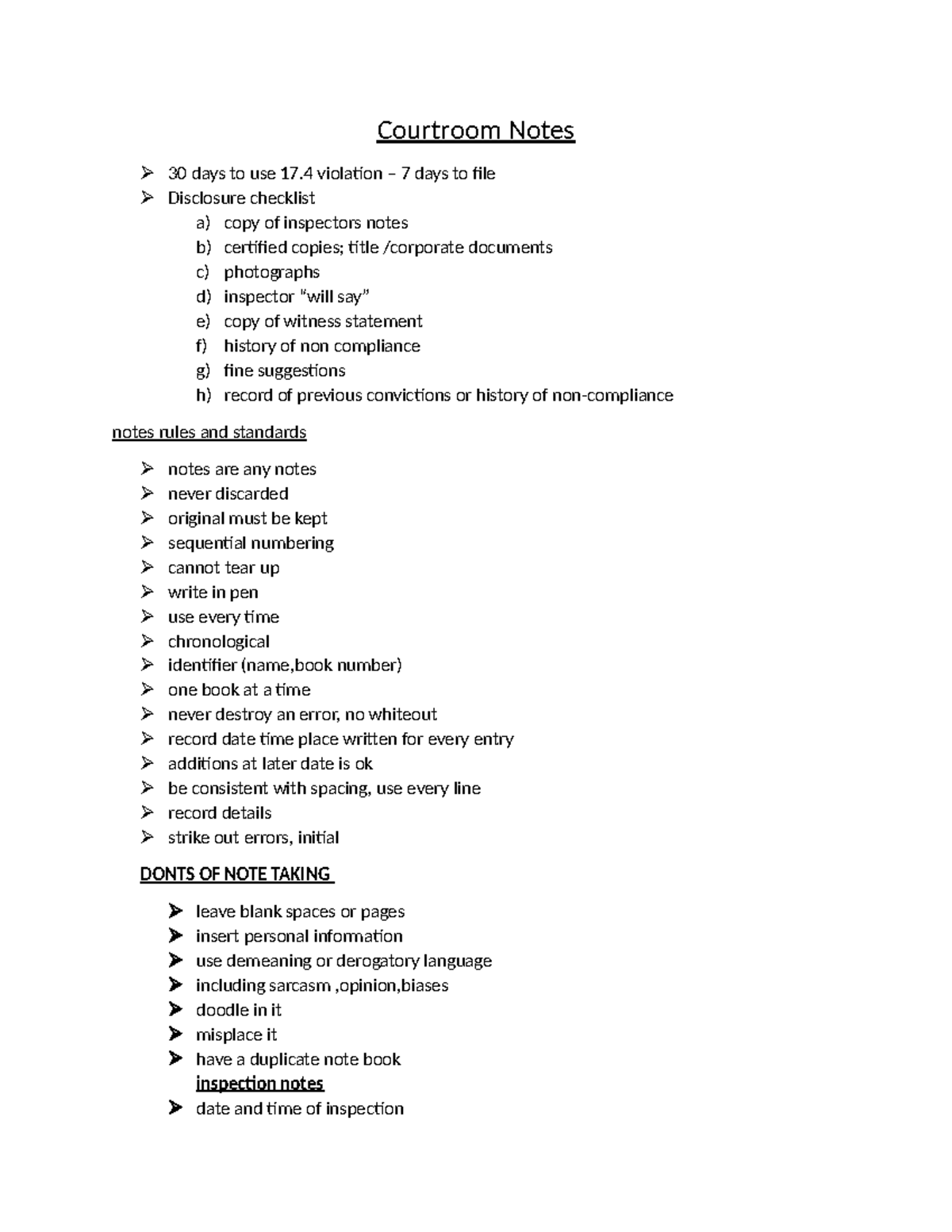 Courtroom Notes - Courtroom Notes 30 days to use 17 violation – 7 days ...