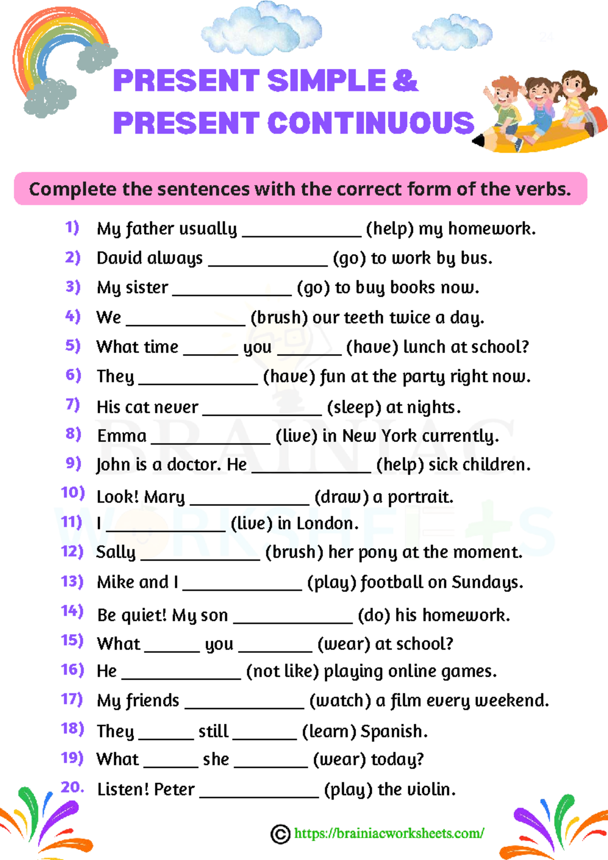 Present Simple & Continuous Tense Worksheet for Class 4 - Studocu