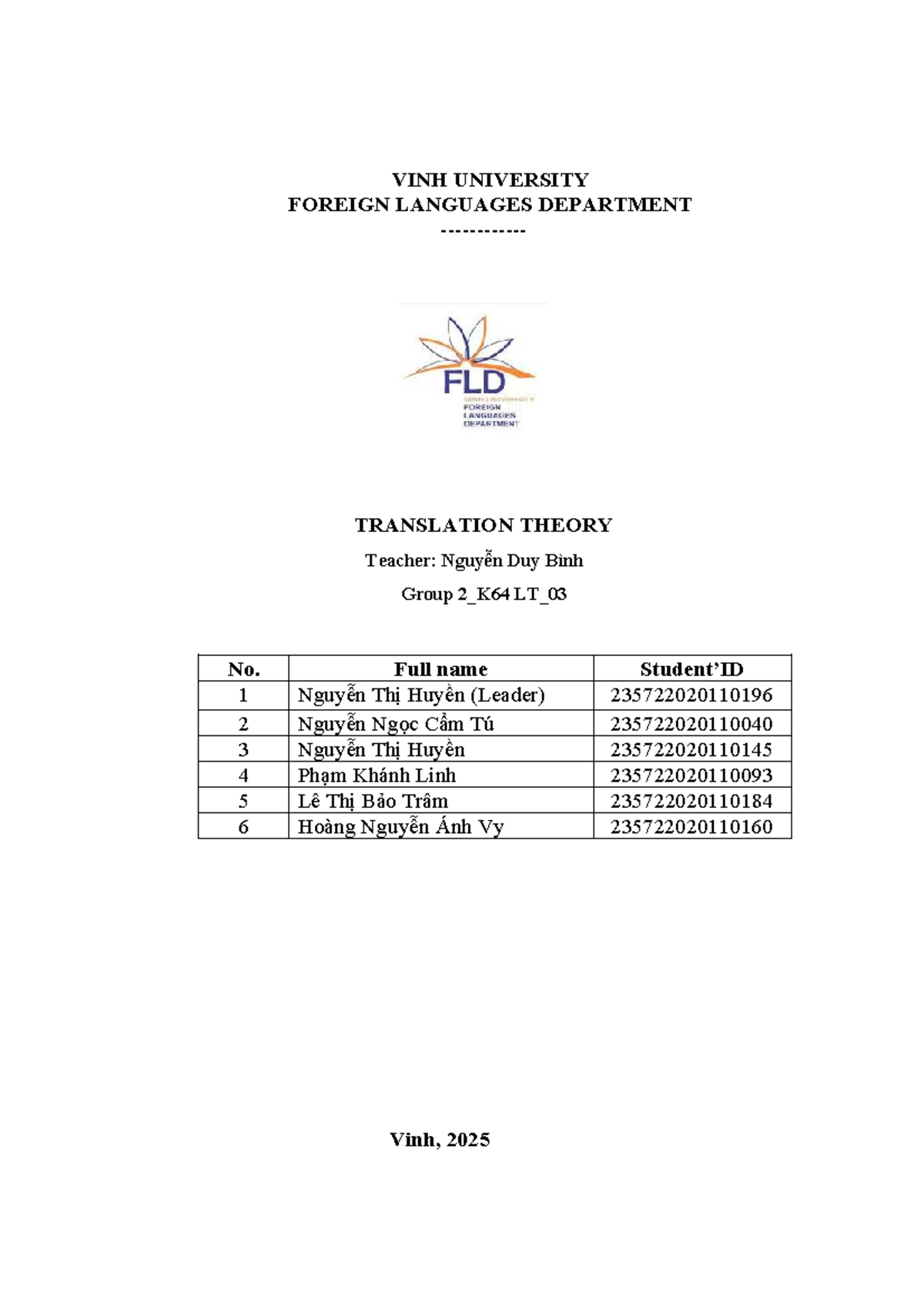 Translation Theory Report: Group Assignment Reflection (K64 LT_03 ...