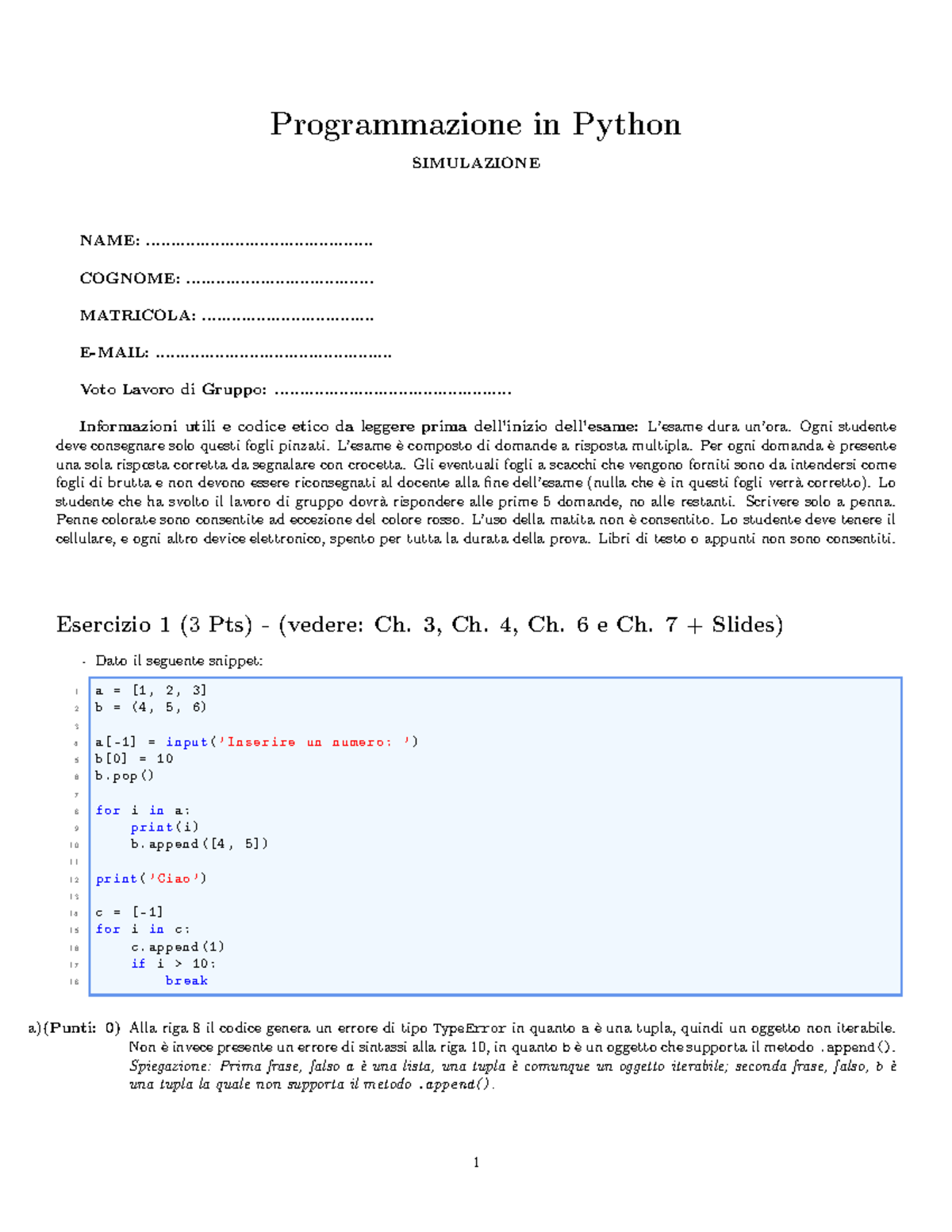 Simulazione Esame Programmazione in Python (PP) - Studocu