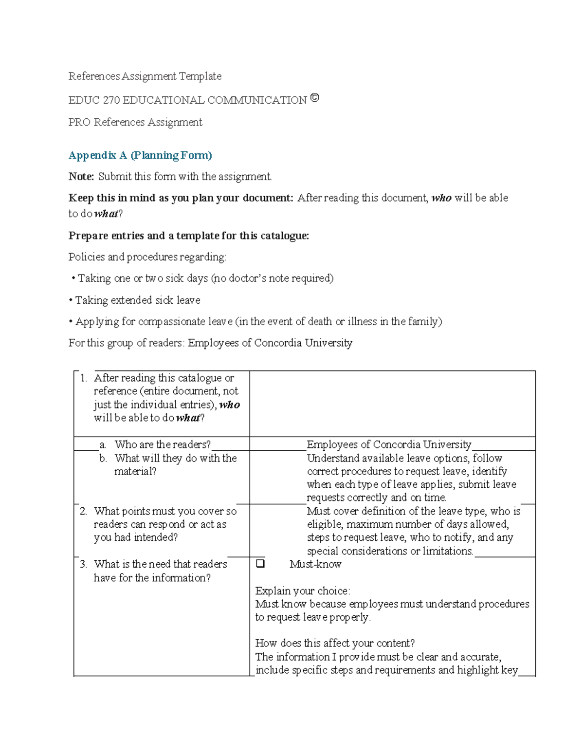 EDUC 270 References Assignment: Leave Policies & Procedures Guide - Studocu