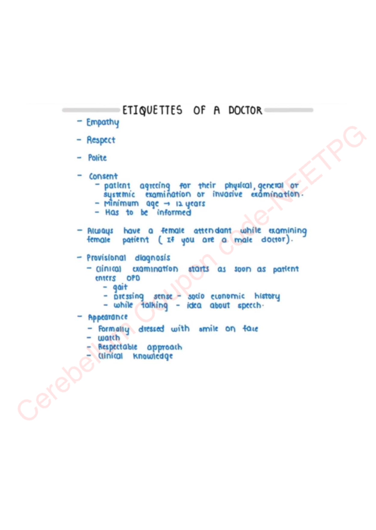 History Taking Notes - ETPG & NEET PG Guidelines on Patient Examination ...