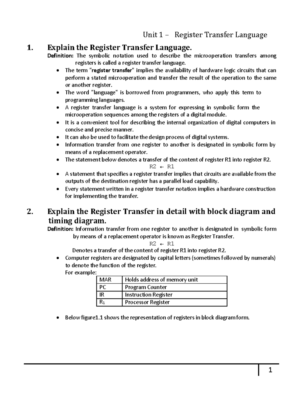 Unit 1: Register Transfer Language - Detailed Explanation and Diagrams ...