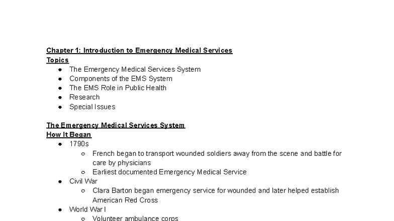EMM 270 Chapter 1 Intro to EMS - Chapter 1: Introduction to Emergency ...