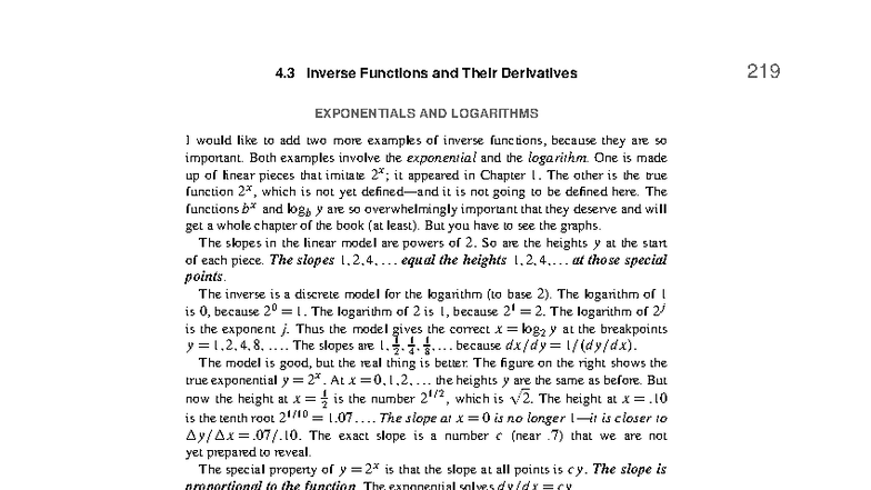 CH4 4.3 Inverse Functions & Derivatives: Exponentials & Logarithms ...