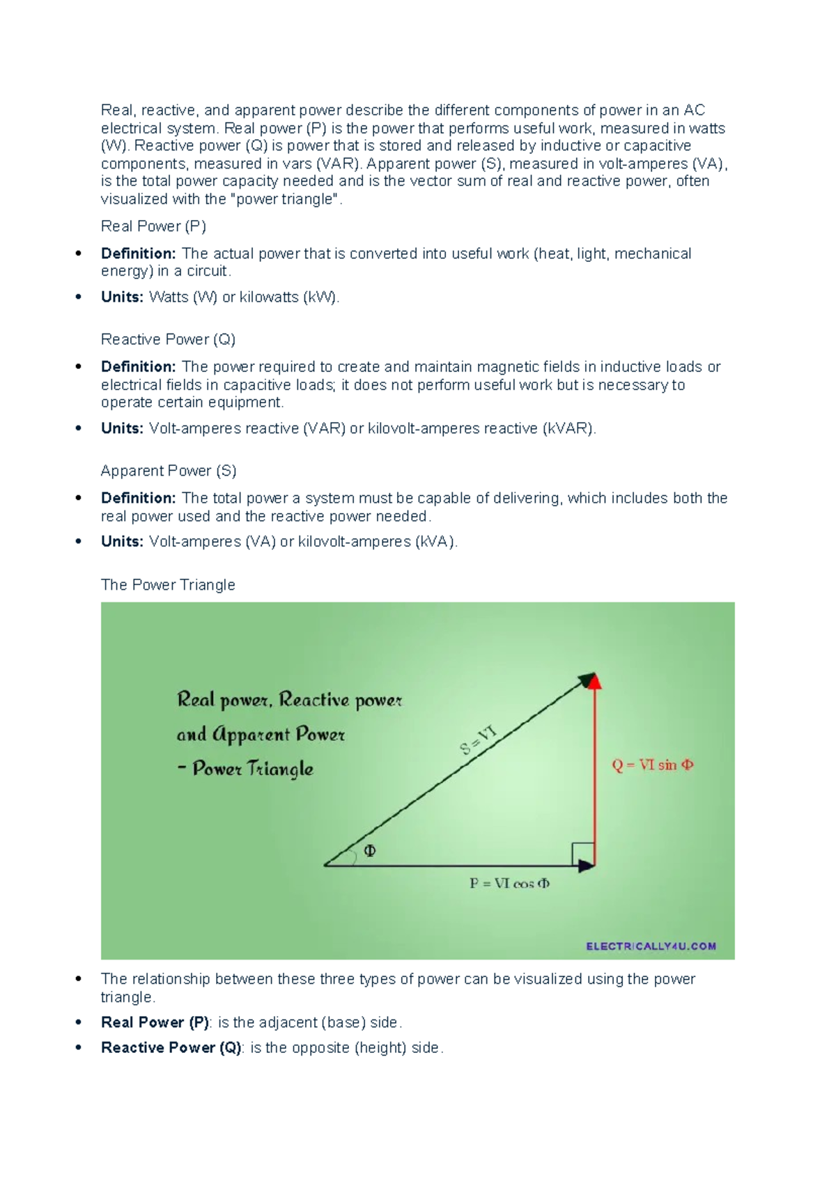 Real, Reactive, and Apparent Power in AC Systems (KVA) - Studocu