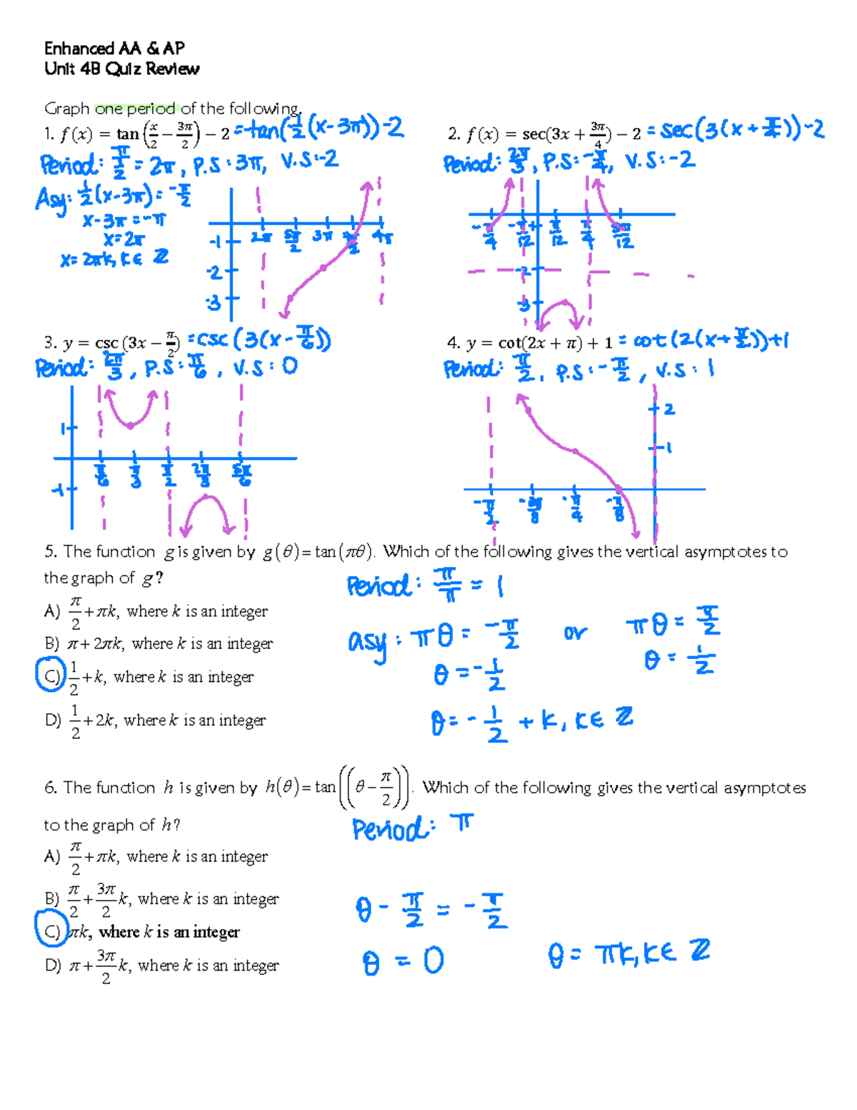 Enhanced AA AP Unit 4B Quiz Review: Graphing Periodic Functions - Studocu