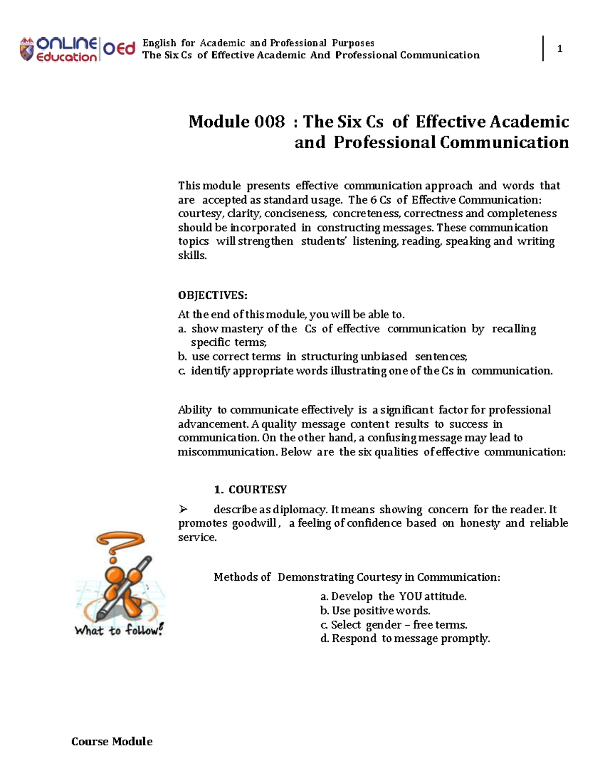 Module 008: The Six Cs of Effective Academic & Prof. Communication - Studocu