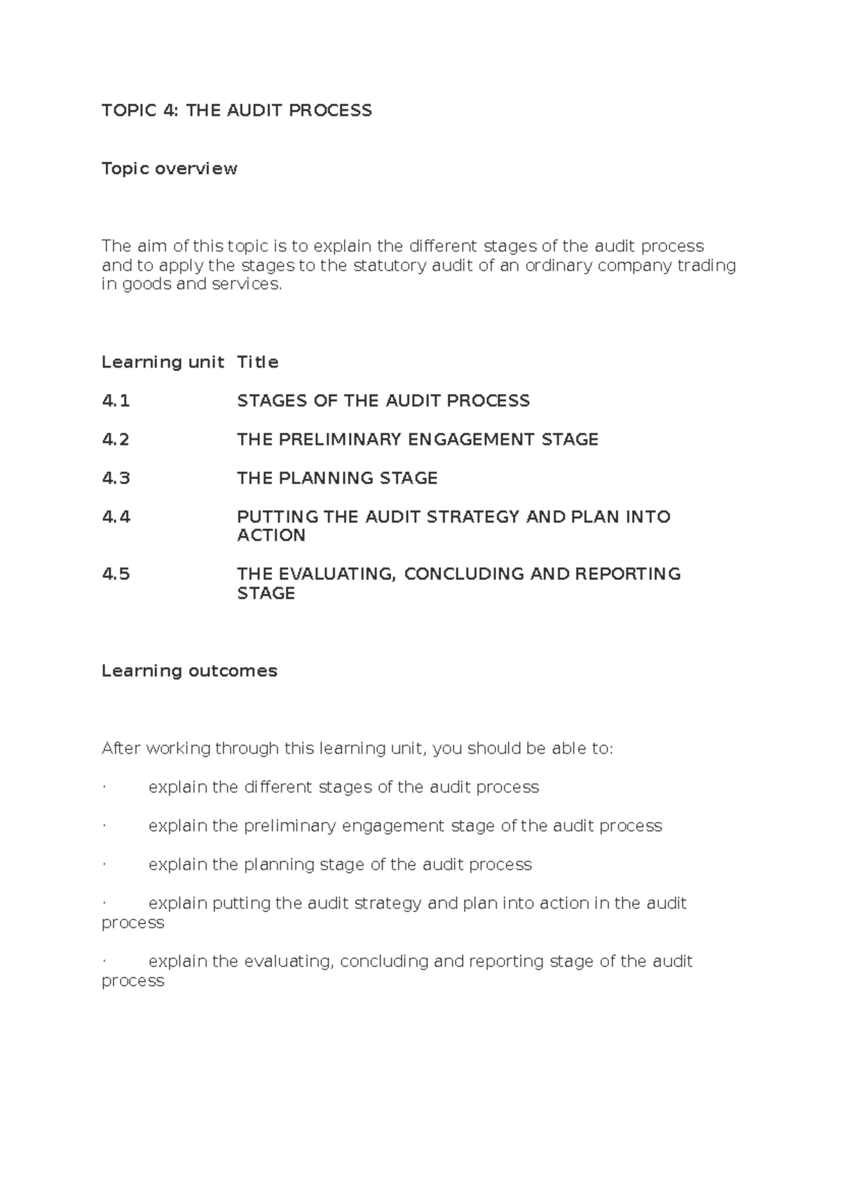 Topic 4: Understanding the Audit Process and Its Stages - Studocu