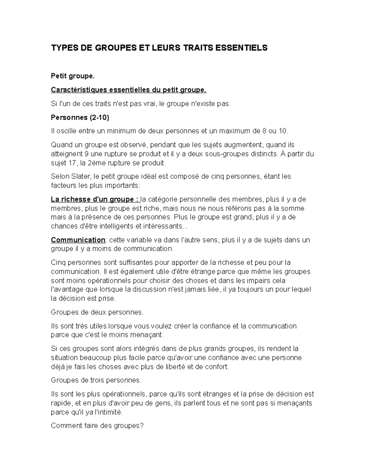 Types DE Groupes ET Leurs Traits Essentiels - TYPES DE GROUPES ET LEURS ...
