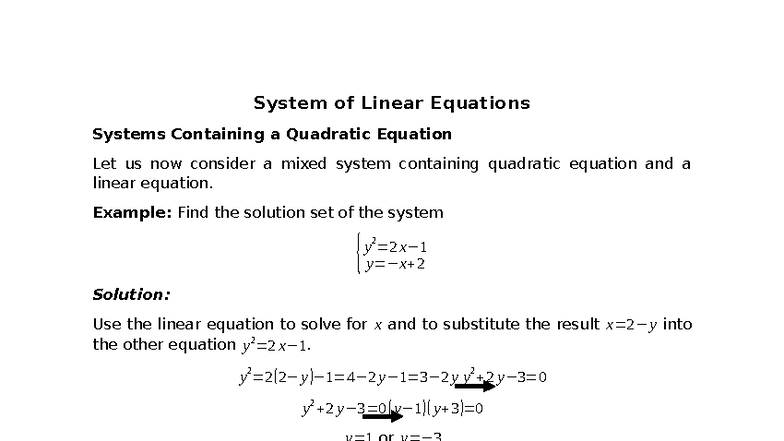 Mixed Systems of Linear & Quadratic Equations: Solutions & Word ...