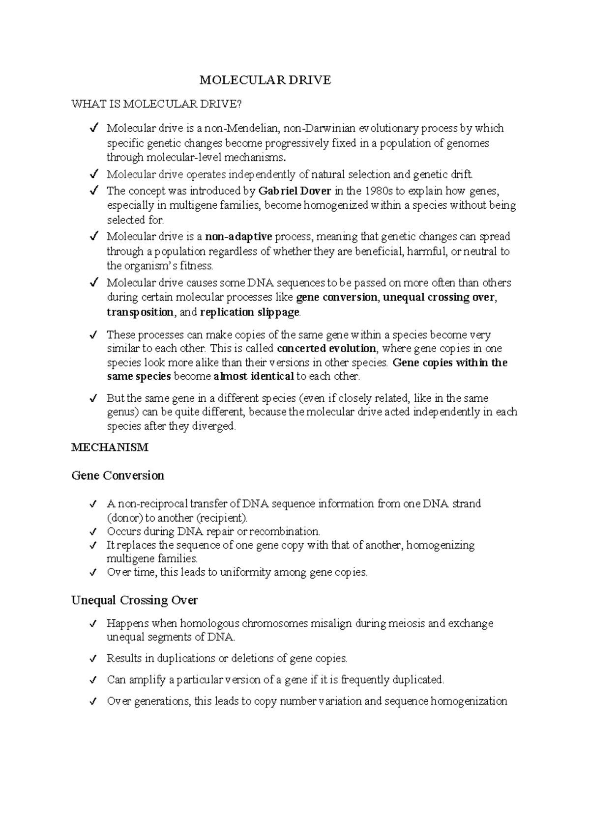 Molecular Drive: Understanding Its Role in Evolutionary Biology - Studocu