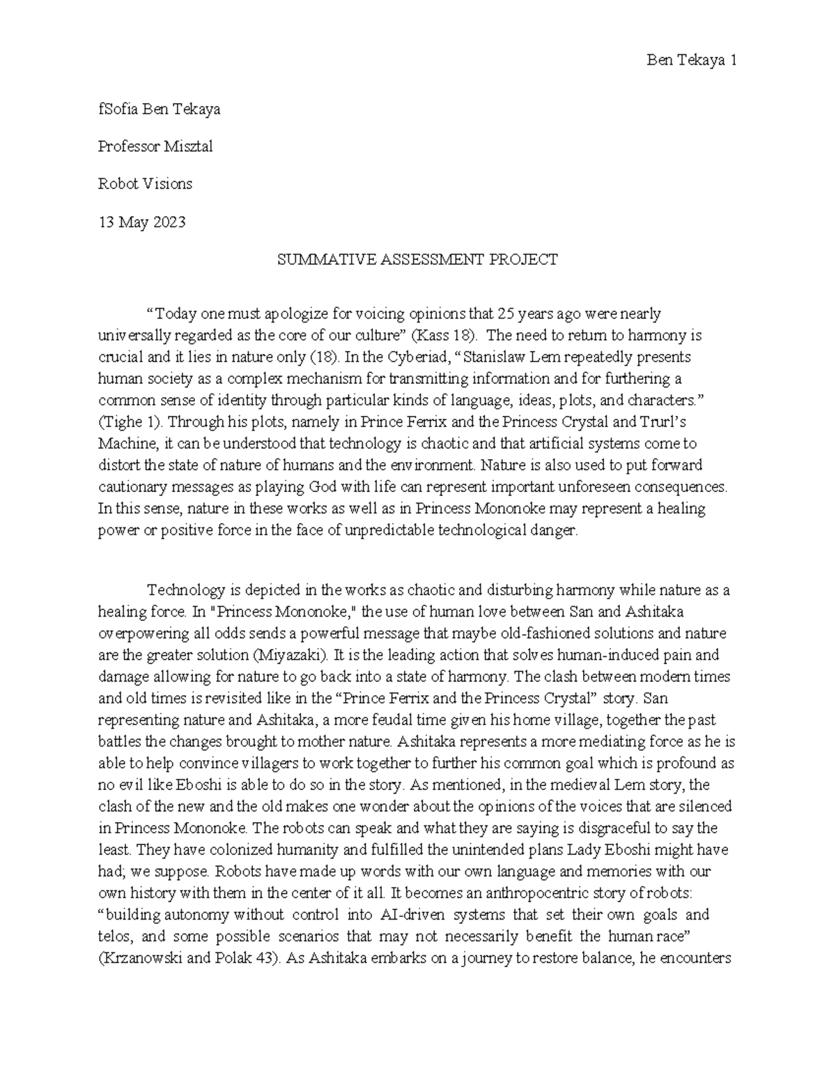 Summative Assessment Project - fSofia Ben Tekaya Professor Misztal ...