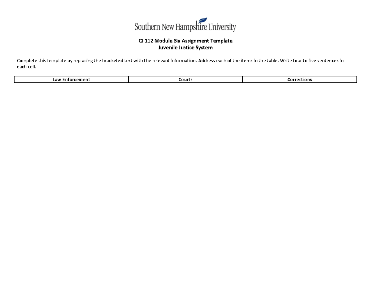 CJ 112 Juvenile Justice 02 - CJ 112 Module Six Assignment Template ...