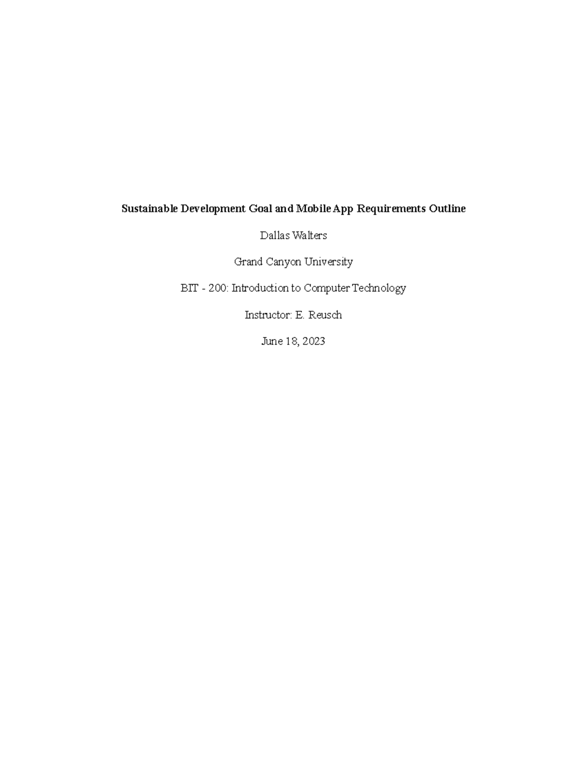 BIT-200: Sustainable Development Goals & Mobile App Requirements Outline - Studocu