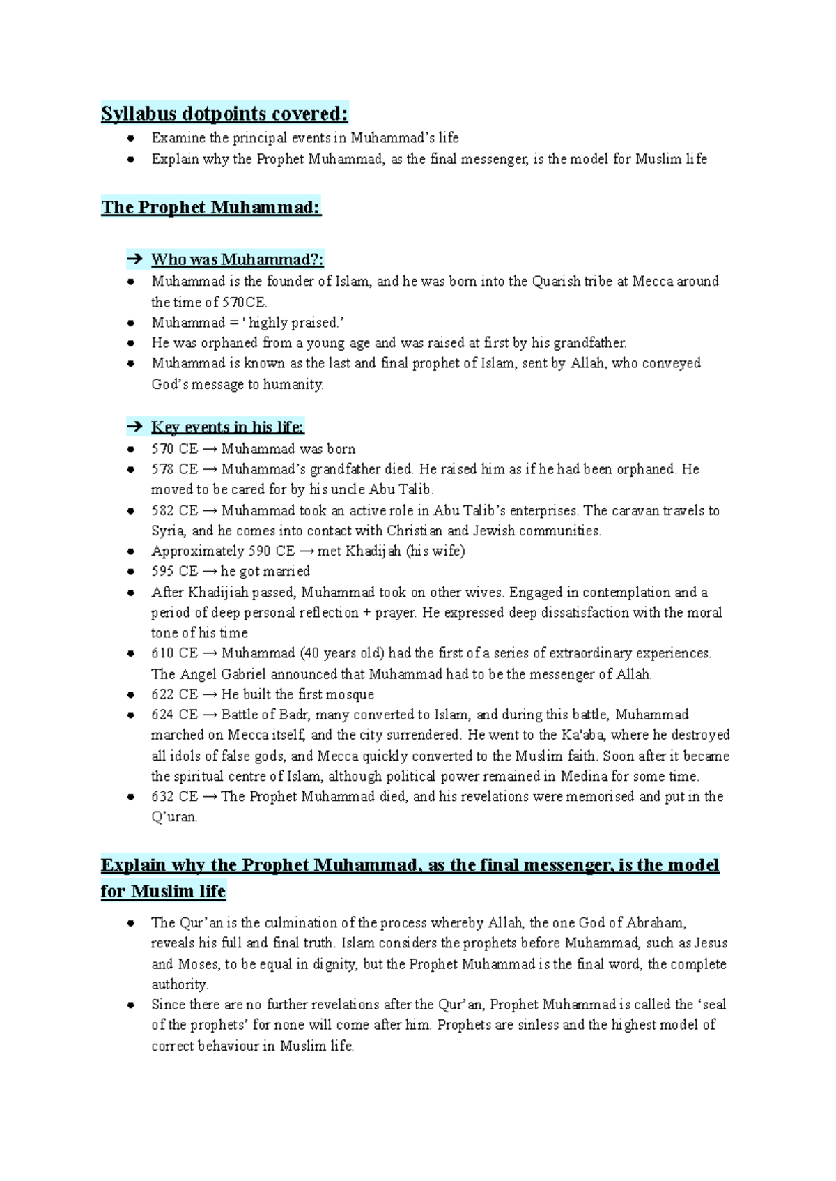 Prophet Muhammad: Key Life Events and His Role as a Model for Muslims ...