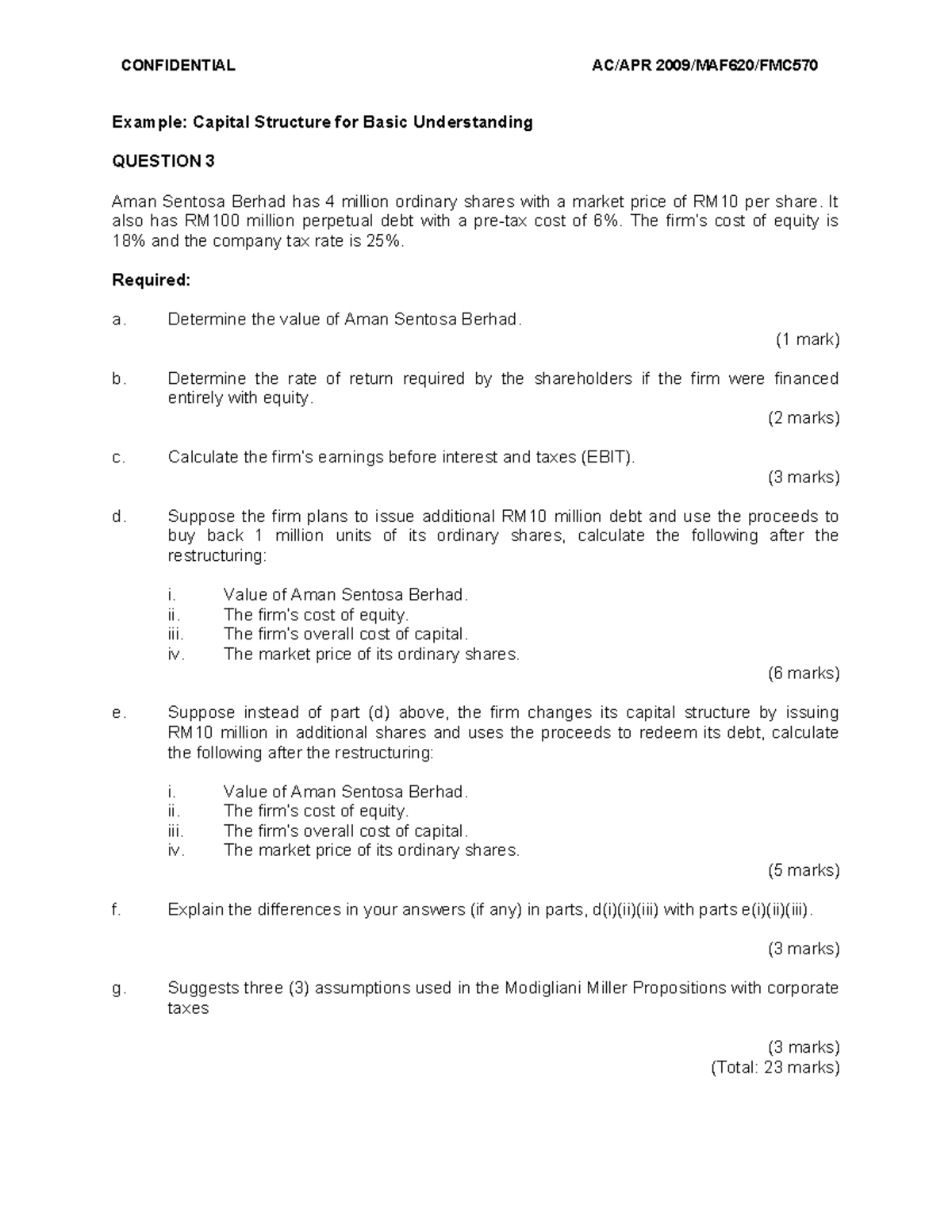 CS MAF620 Basic Understanding of Capital Structure Questions - Studocu