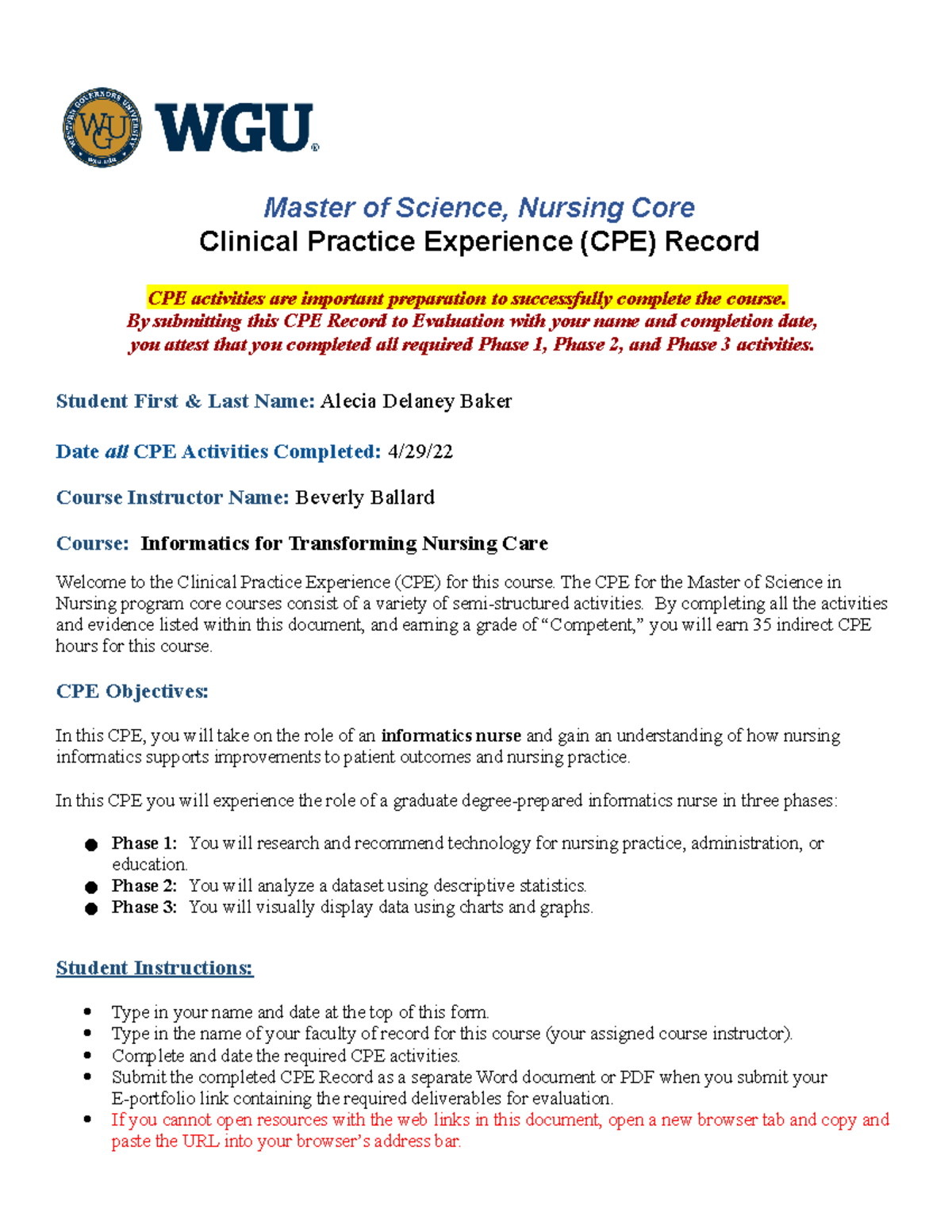 Clinical Practice Experience Record - CPE-D029 for CEM1 Task 1 - Studocu