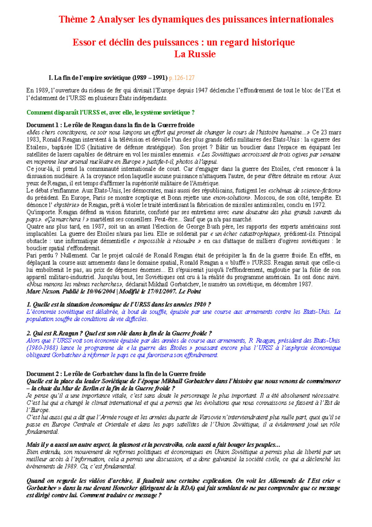 1 HGGSP - La Russie : Essor, Déclin et Renouveau des Puissances - Studocu