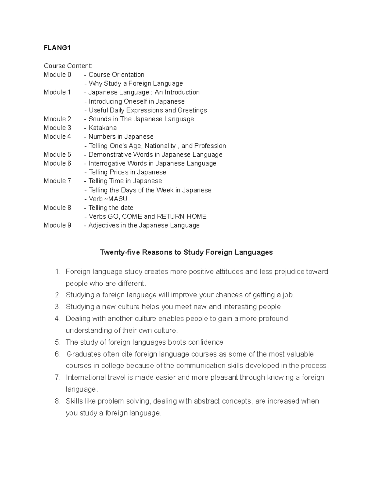 FLANG 1: Intro to Japanese Language and Key Expressions - Studocu