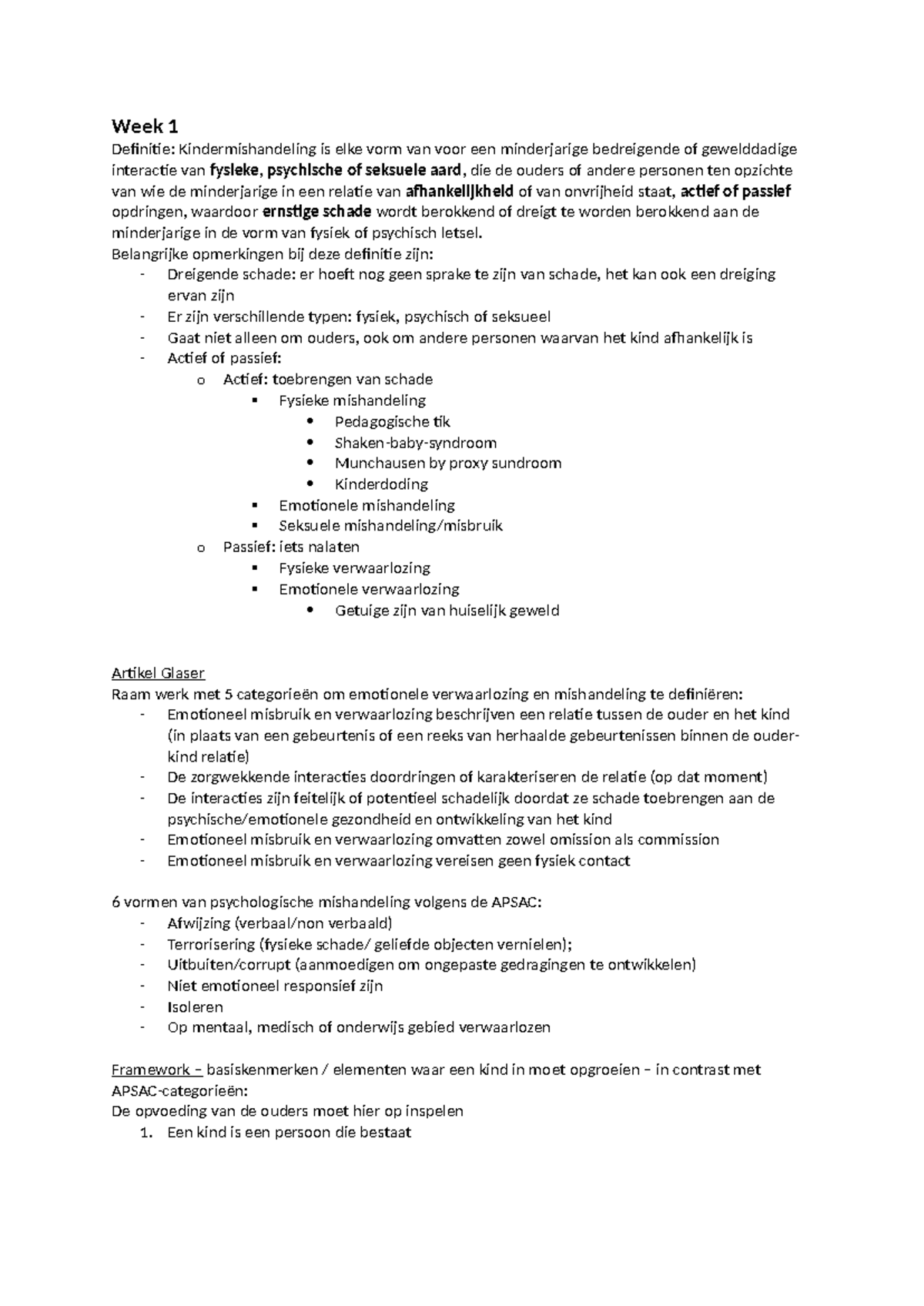 Week 1-8: Definitie en Inzichten over Kindermishandeling en ...