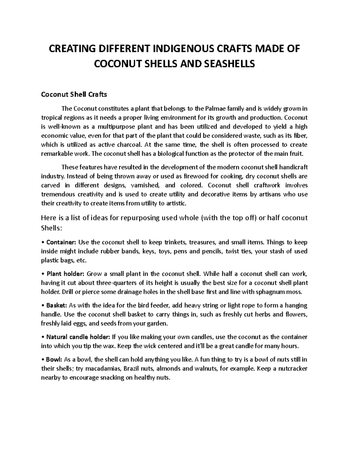 Indigenous Crafts Using Coconut Shells & Seashells: A Creative Guide ...