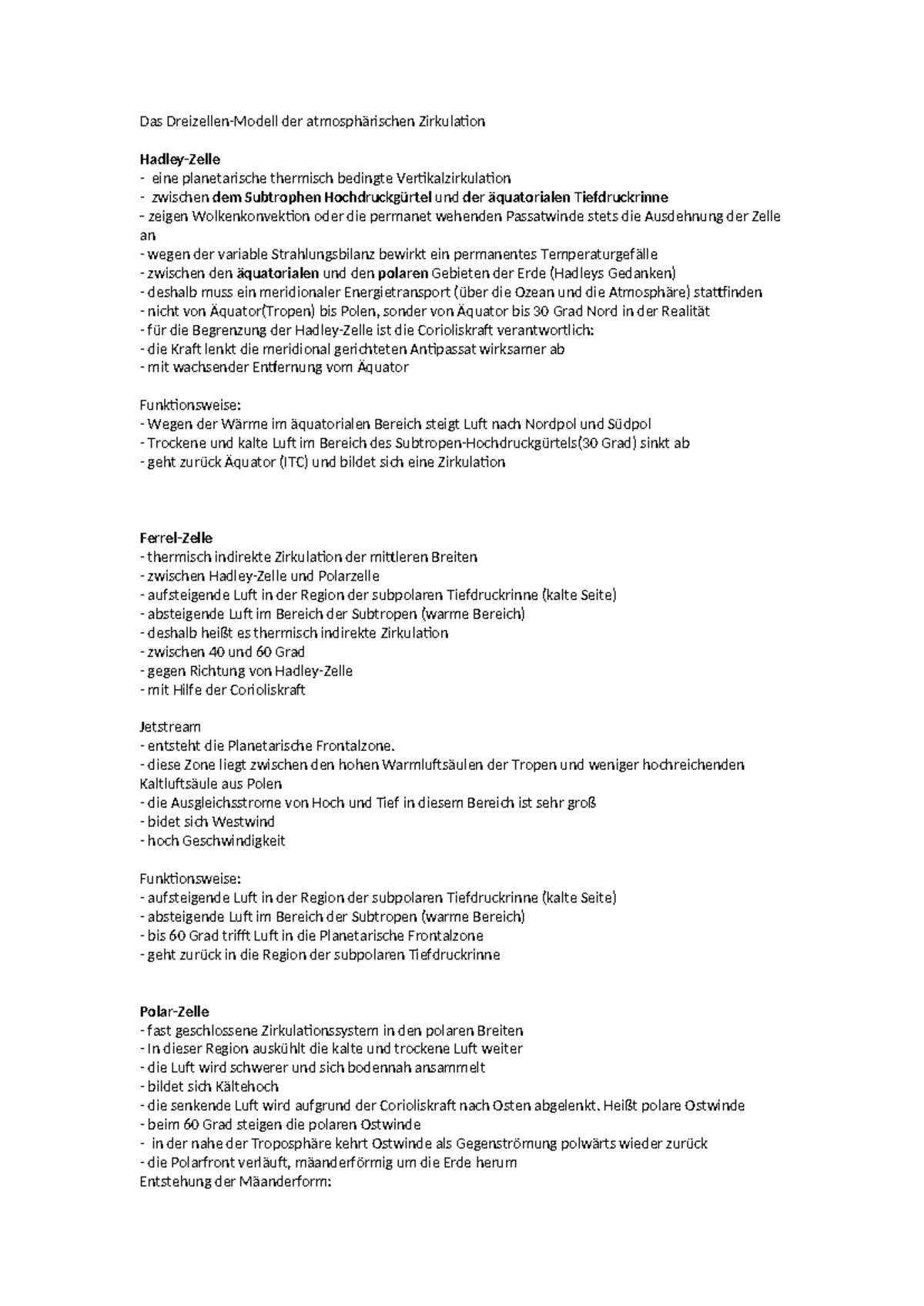 Das Dreizellen-Modell der atmosphärischen Zirkulation: Hadley, Ferrel ...